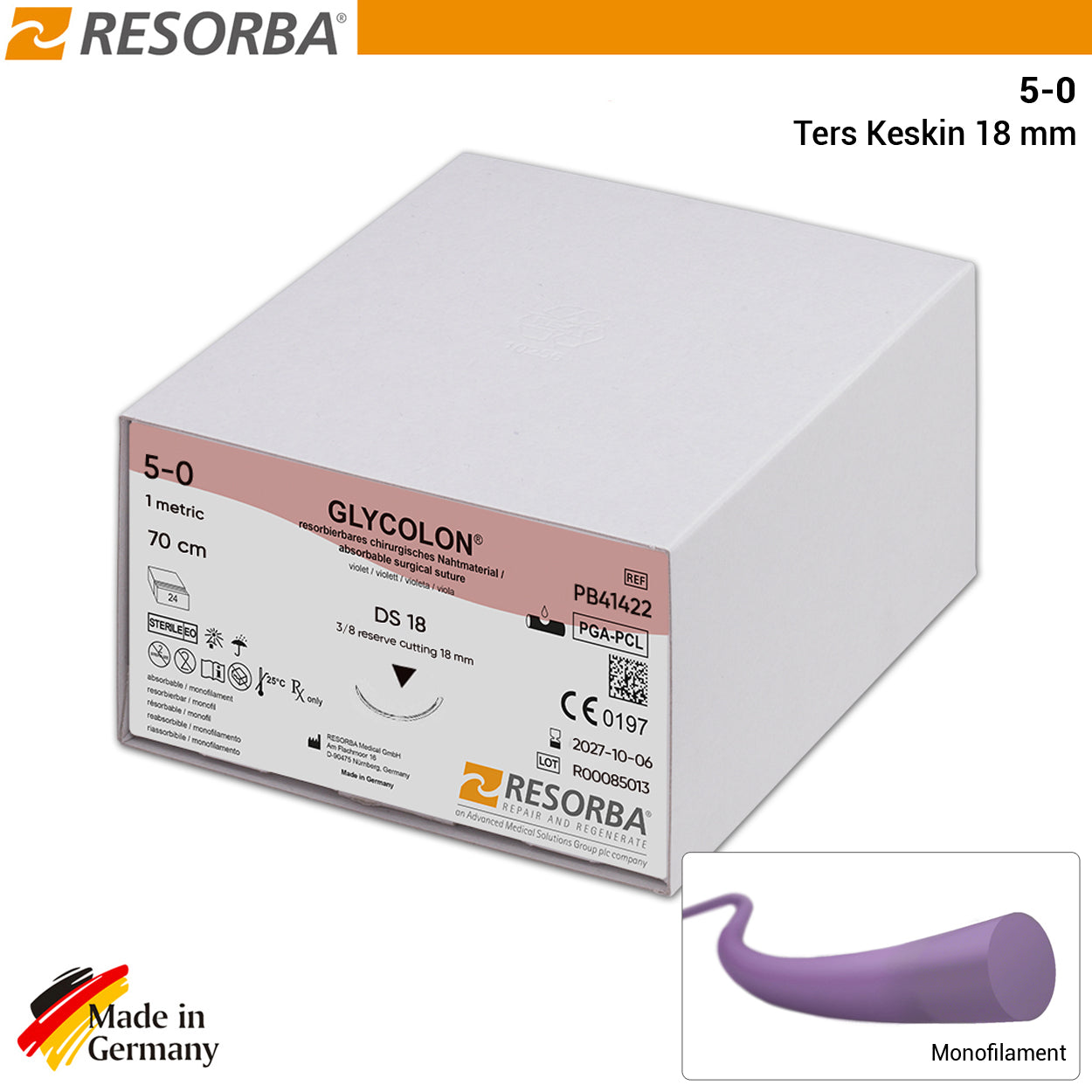Resorba - Resorba Glycolon Absorbable Monoflament Suture 5/0 - Reverse ...